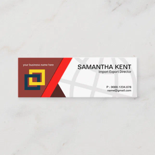 Simple Red Trapezium Line Global Import Export Mini Business Card | Zazzle