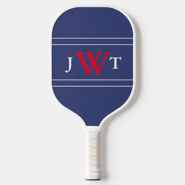 Simple Red White and Blue Monogrammed Pickleball Paddle | Zazzle