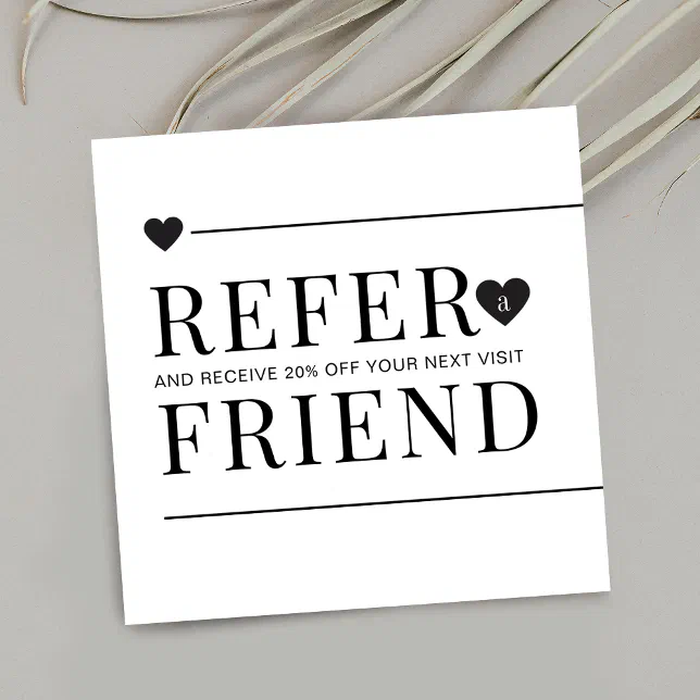 Simple Refer a Friend Black & White Minimalist Referral Card | Zazzle