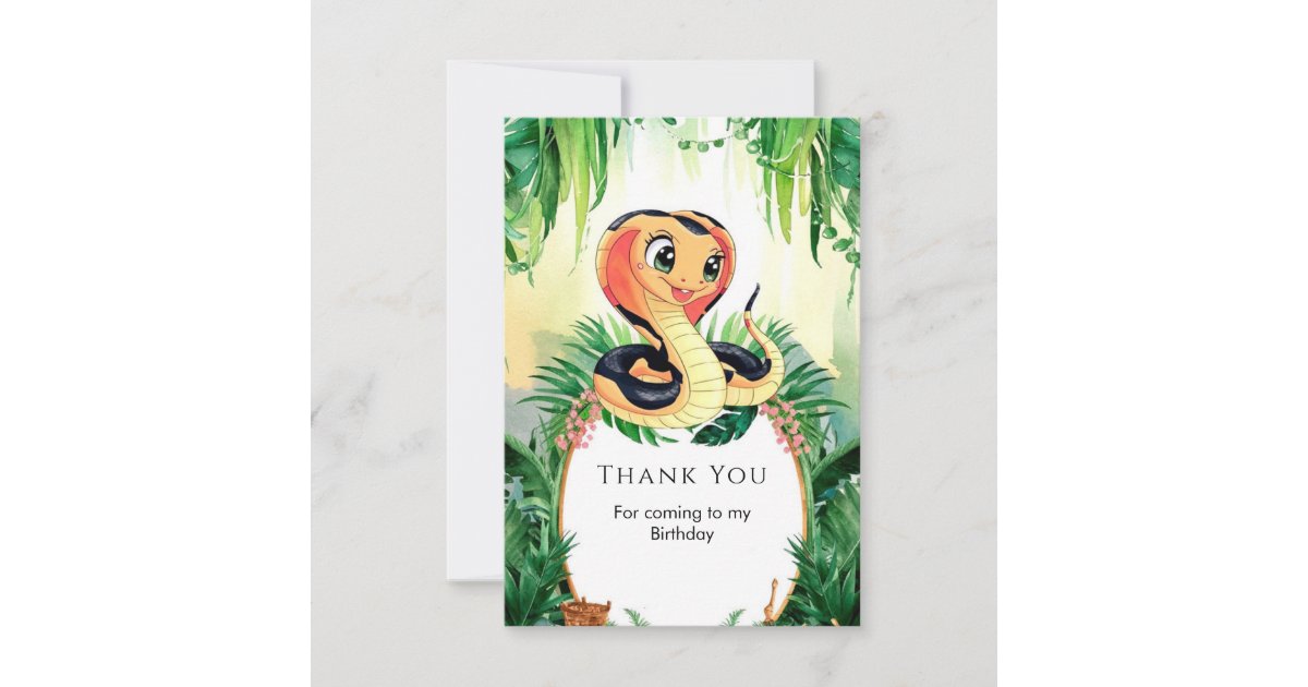 Simple Reptiles Snake Birthday Thank You Card | Zazzle
