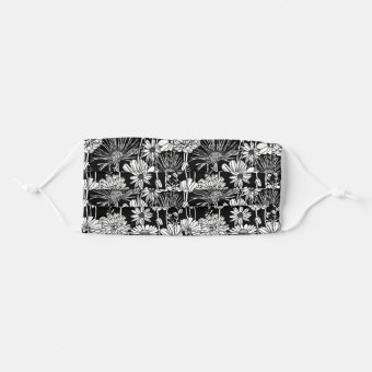 Simple Retro Black White Daisy Floral Daisies Art Adult Cloth Face Mask ...