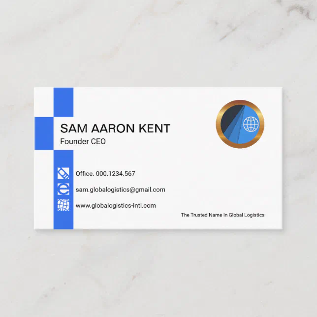 Simple Retro Bright Blue Stripe Icons Founder CEO Business Card | Zazzle