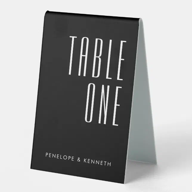 Simple Retro Custom Names Wedding Solid Black Table Tent | Zazzle