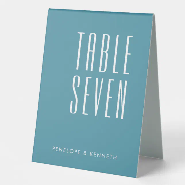 Simple Retro Custom Names Wedding Teal Blue Table Tent | Zazzle