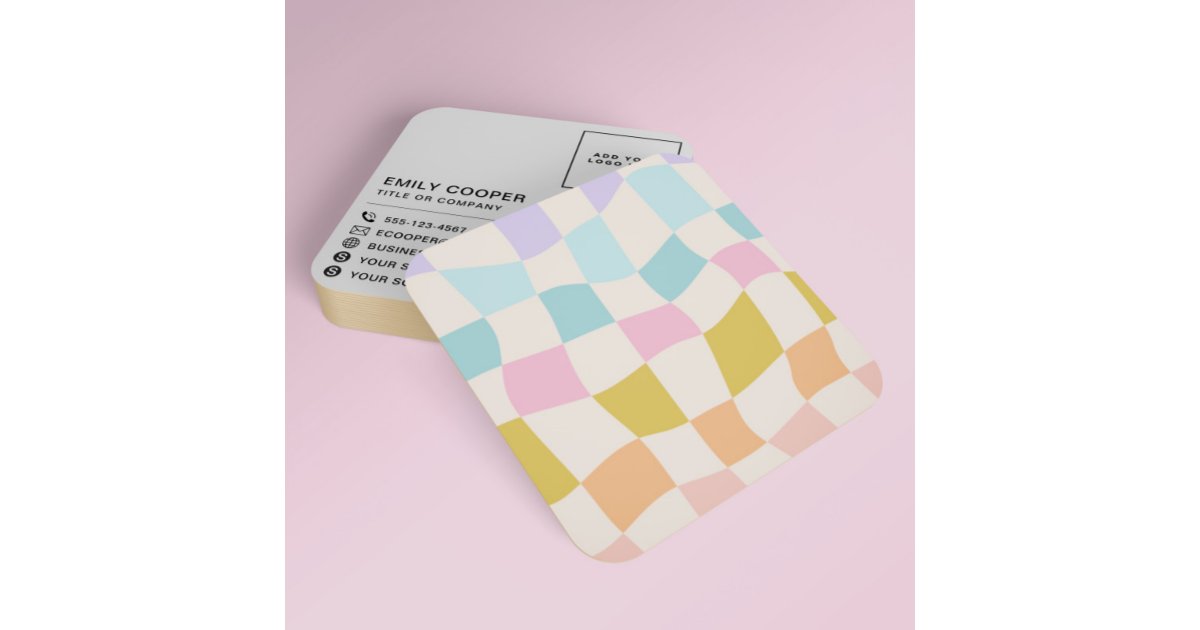 Simple Retro Groovy Checker Checkerboard Your Logo Square Business Card ...