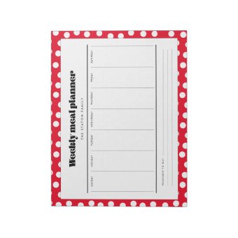 Simple retro polka dot weekly meal planner notepad | Zazzle
