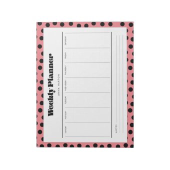 Simple retro polka dot weekly planner notepad | Zazzle