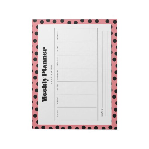 Simple retro polka dot weekly planner notepad | Zazzle