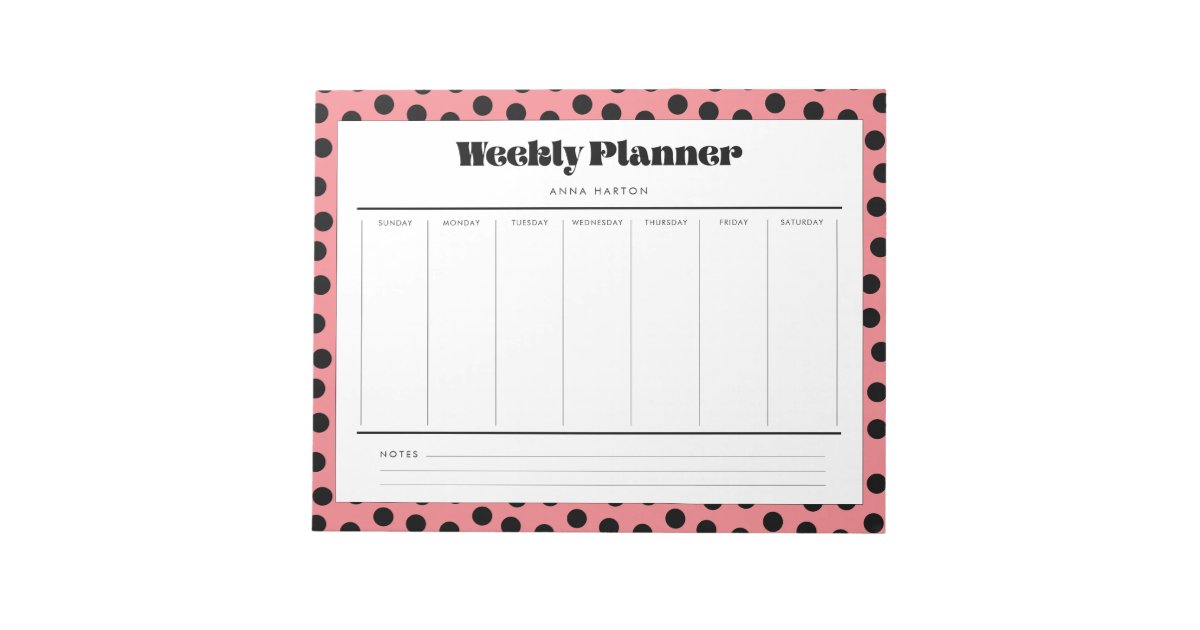 Simple retro polka dot weekly planner notepad | Zazzle