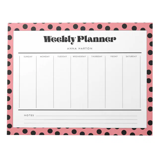 Simple retro polka dot weekly planner notepad | Zazzle