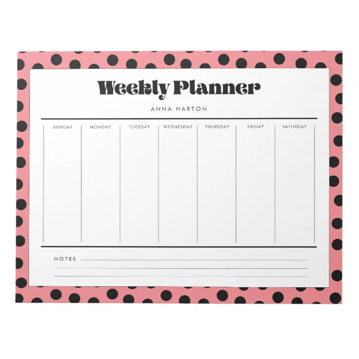 Simple retro polka dot weekly planner notepad | Zazzle