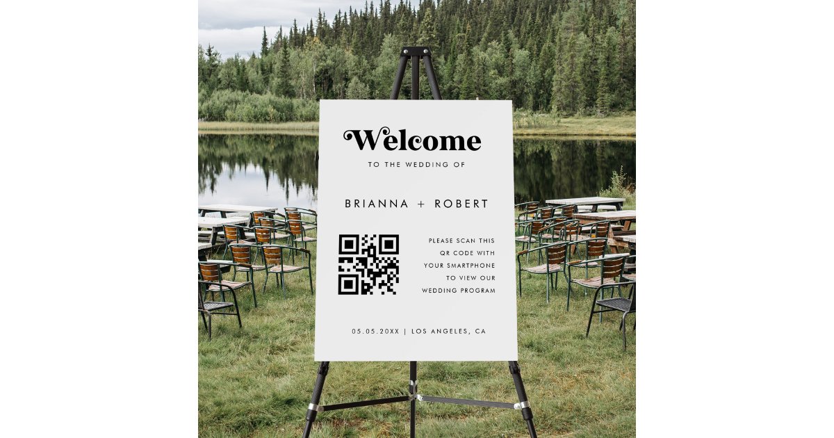 Simple Retro QR Code Wedding Program Welcome Sign | Zazzle
