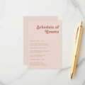 Simple Retro Vibes | Blush Pink Schedule of Events Enclosure Card | Zazzle