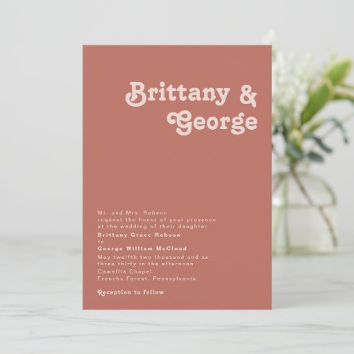 Simple Retro Vibes | Old Rose Traditional Wedding Invitation | Zazzle