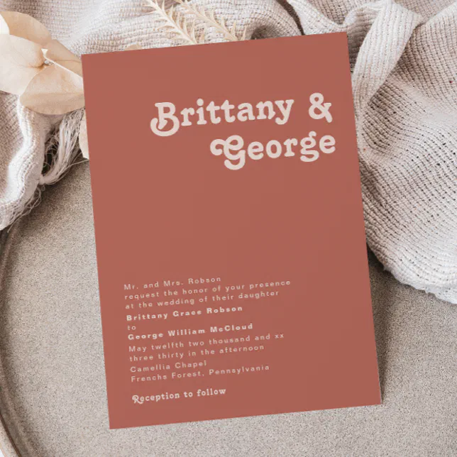 Simple Retro Vibes | Old Rose Traditional Wedding Invitation | Zazzle