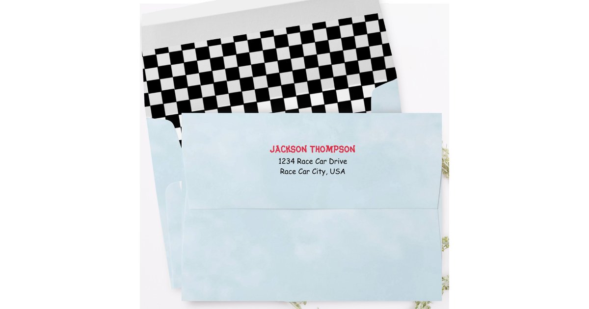 Simple Return Address Black and White Checkered Envelope | Zazzle
