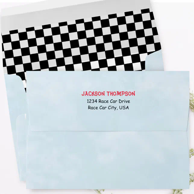 Simple Return Address Black and White Checkered Envelope | Zazzle