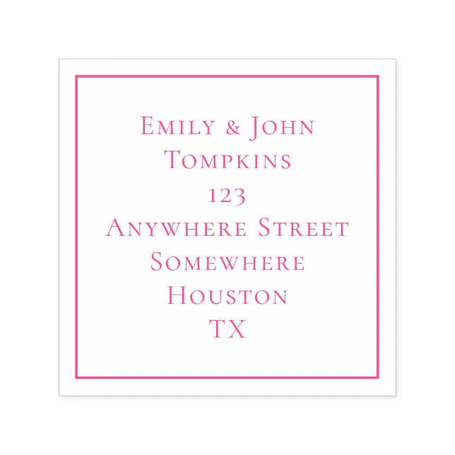 Simple Return Address Square Border Pink Self-inking Stamp | Zazzle