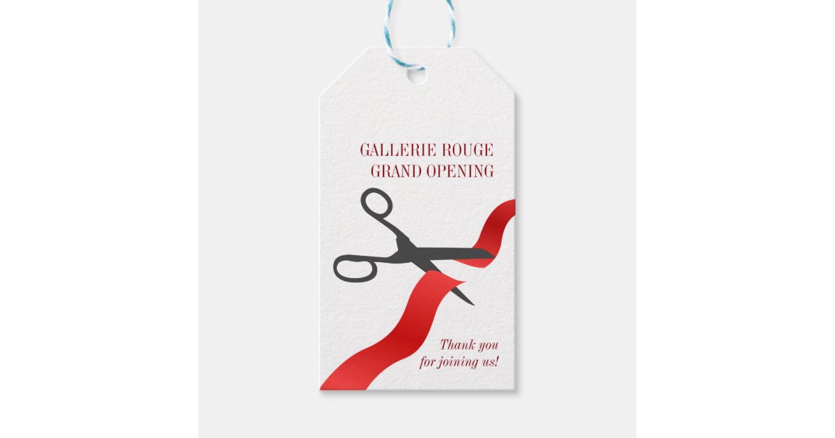 Simple Ribbon Red Back Cutting Grand Opening Gift Tags | Zazzle
