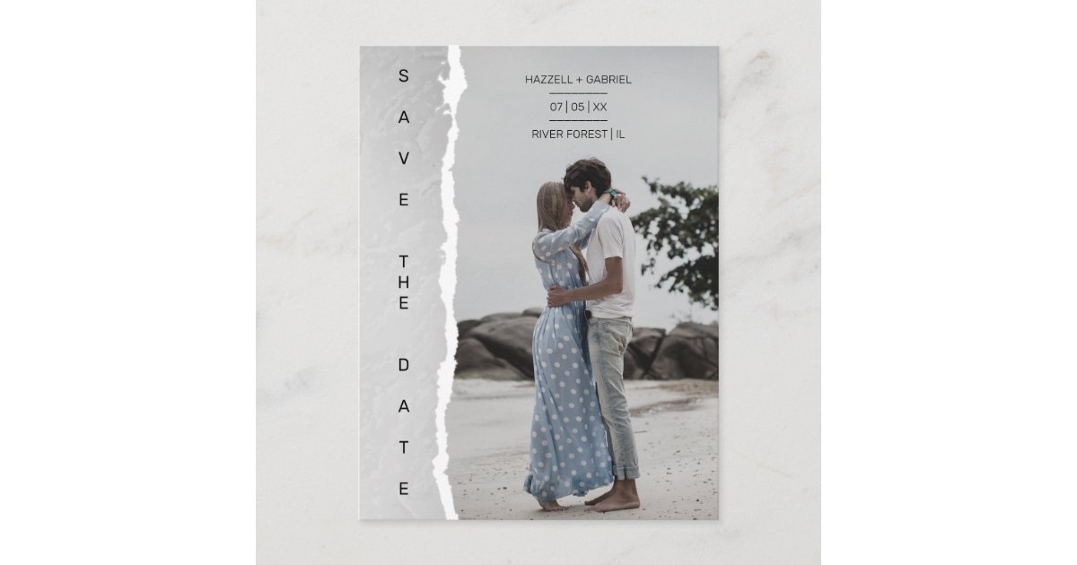 Simple Ripped Paper Effect Wedding Custom Photo Postcard | Zazzle