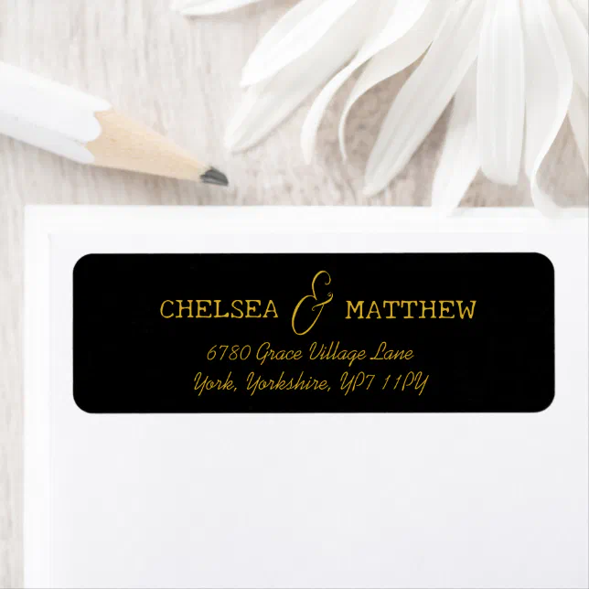 Simple Romantic Black & Gold Return Address Label | Zazzle
