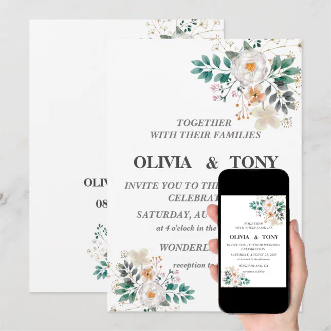 Simple Romantic Floral Wedding Invitation | Zazzle