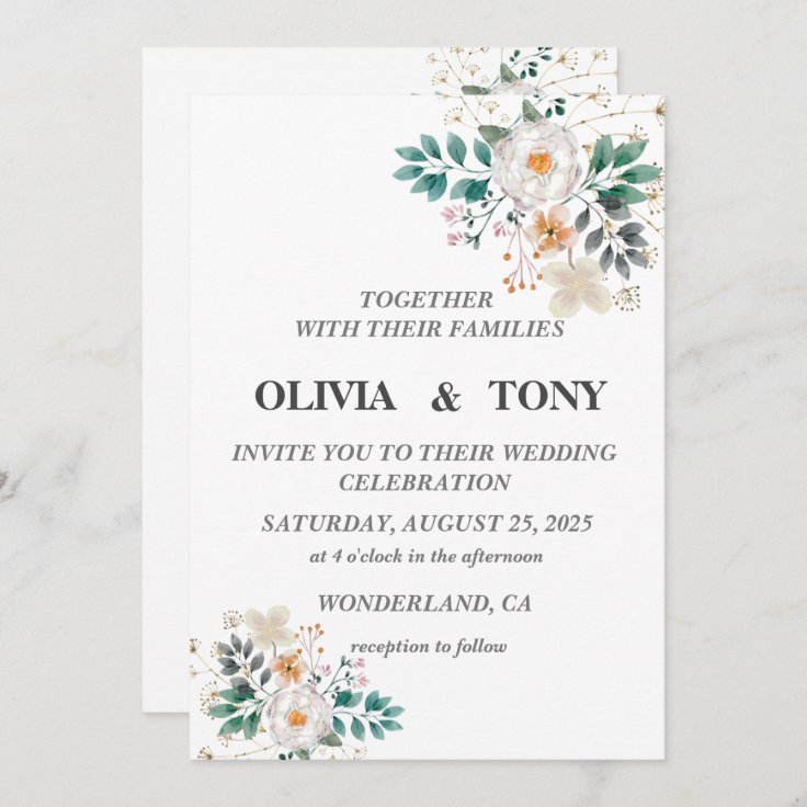 Simple Romantic Floral Wedding Invitation | Zazzle