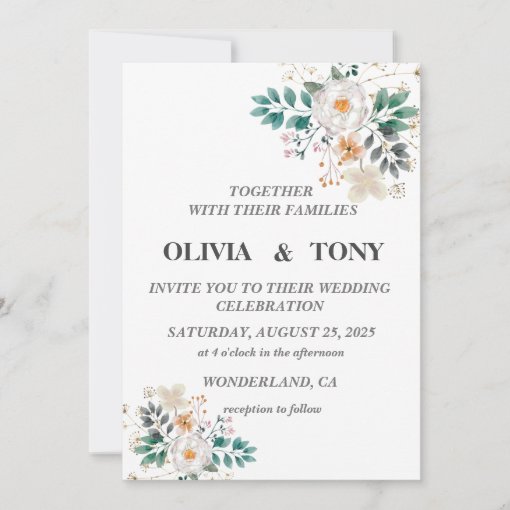 Simple Romantic Floral Wedding Invitation | Zazzle