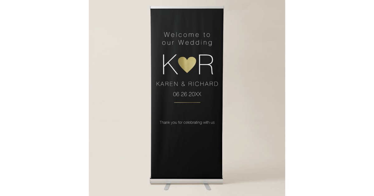 Simple Romantic Wedding Black Retractable Banner | Zazzle