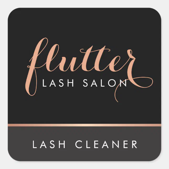 Simple Rose Gold Lash Salon Logo Black Square Sticker | Zazzle