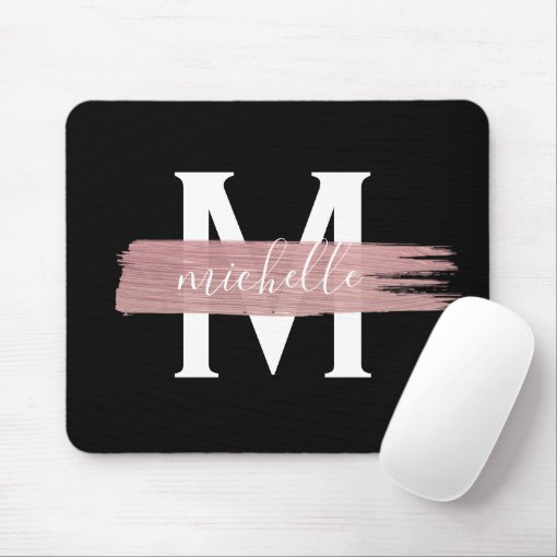 Simple Rose Gold Paint Classy Monogram Black Mouse Pad | Zazzle