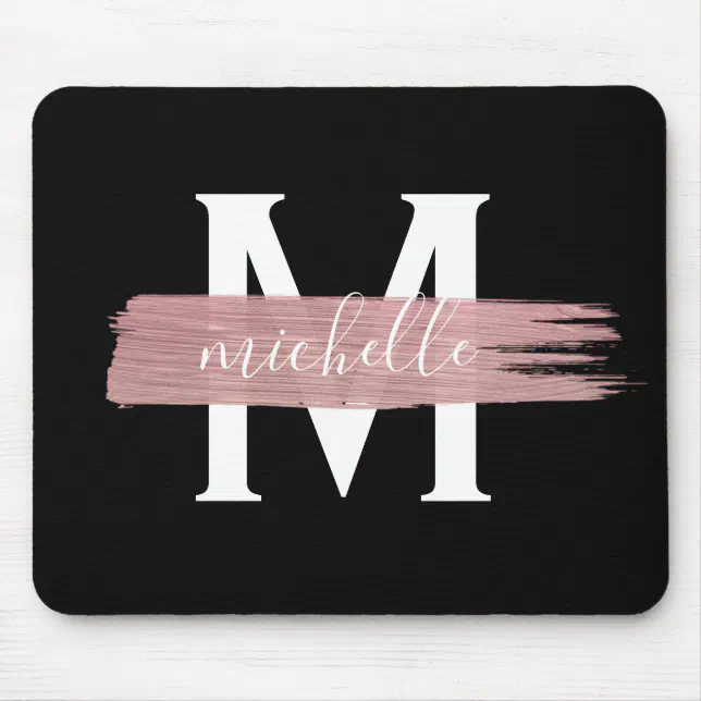 Simple Rose Gold Paint Classy Monogram Black Mouse Pad | Zazzle