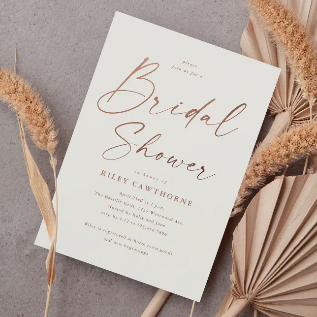 Simple Rose Gold Script Bridal Shower Invitation | Zazzle