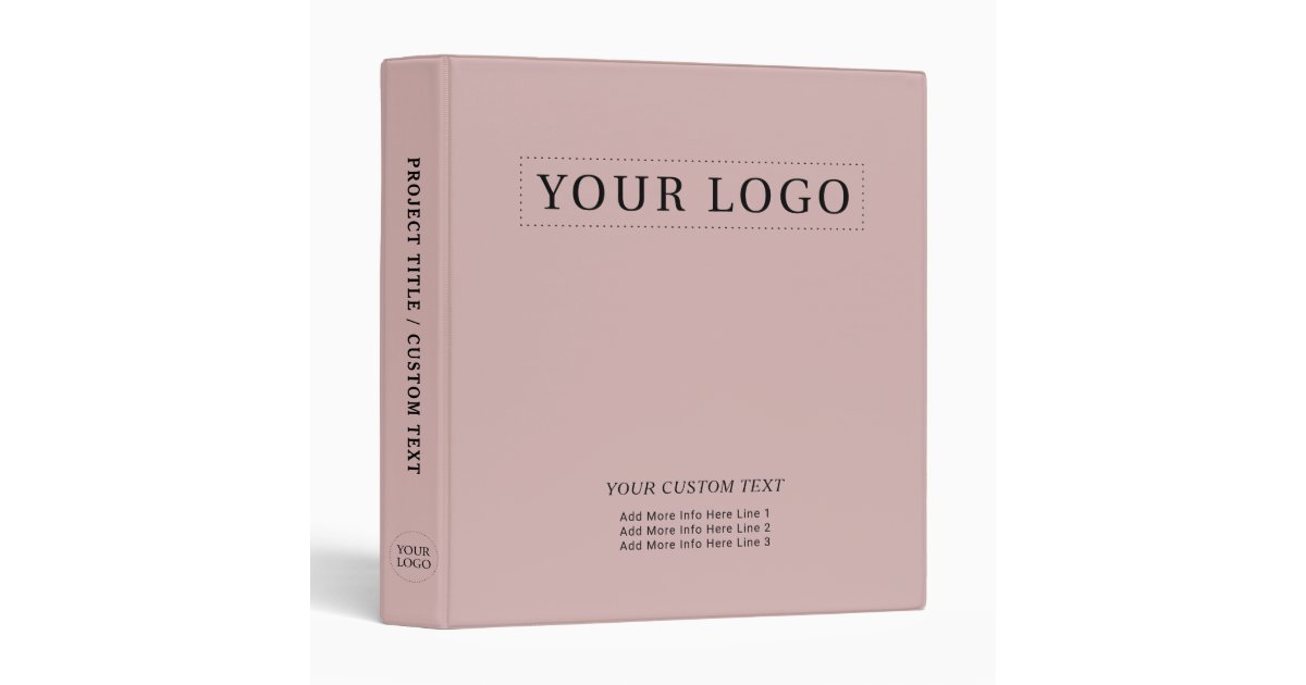Simple Rose Pink Minimal Business Logo Promotion 3 Ring Binder | Zazzle