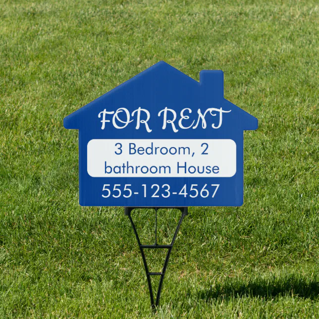 Simple Royal Blue and White House For Rent Sign | Zazzle