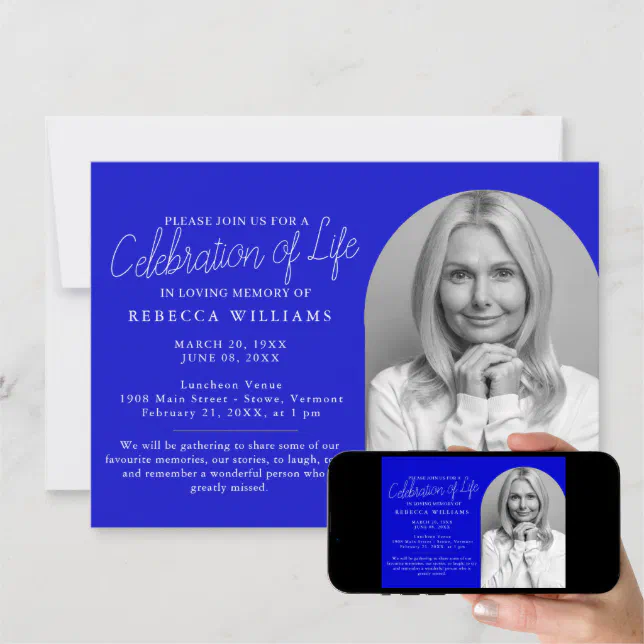 Simple Royal Blue Celebration of Life Invitations | Zazzle
