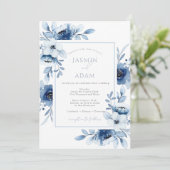 Simple Royal Blue Opulence Floral Wedding Invitation | Zazzle
