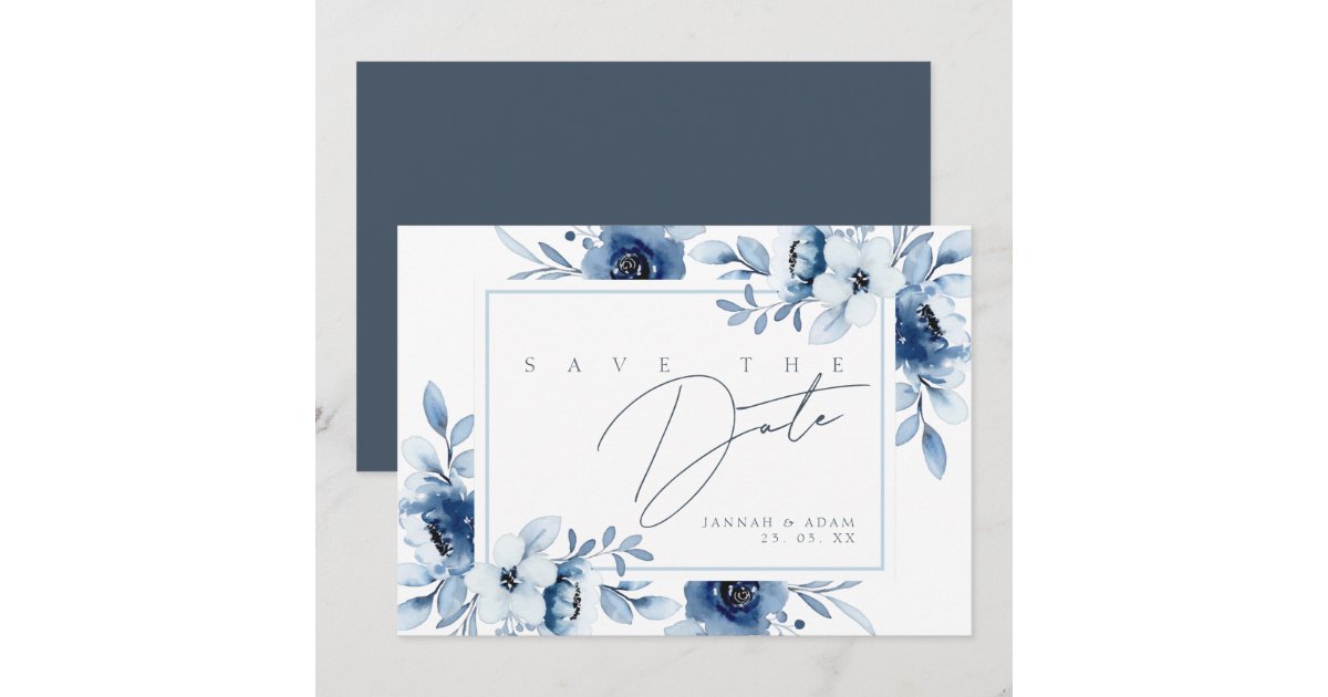 Simple Royal Blue Opulence Floral Wedding Save The Date | Zazzle