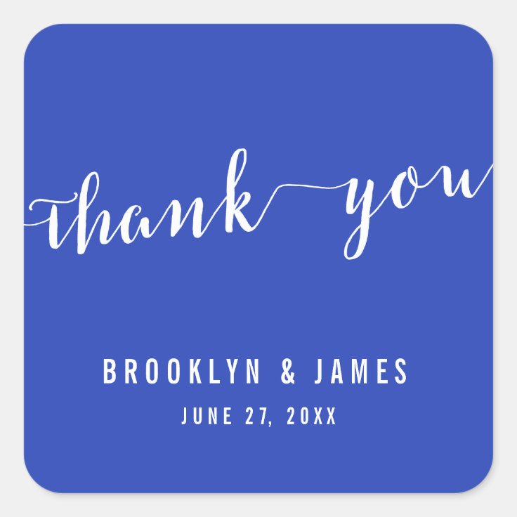 Simple Royal Blue Thank You Wedding Stickers | Zazzle
