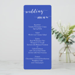 Simple Royal Blue Wedding Menu Cards | Zazzle