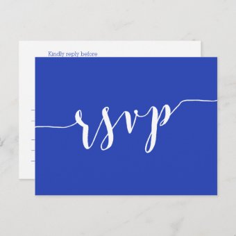 Simple Royal Blue Wedding RSVP Postcards | Zazzle