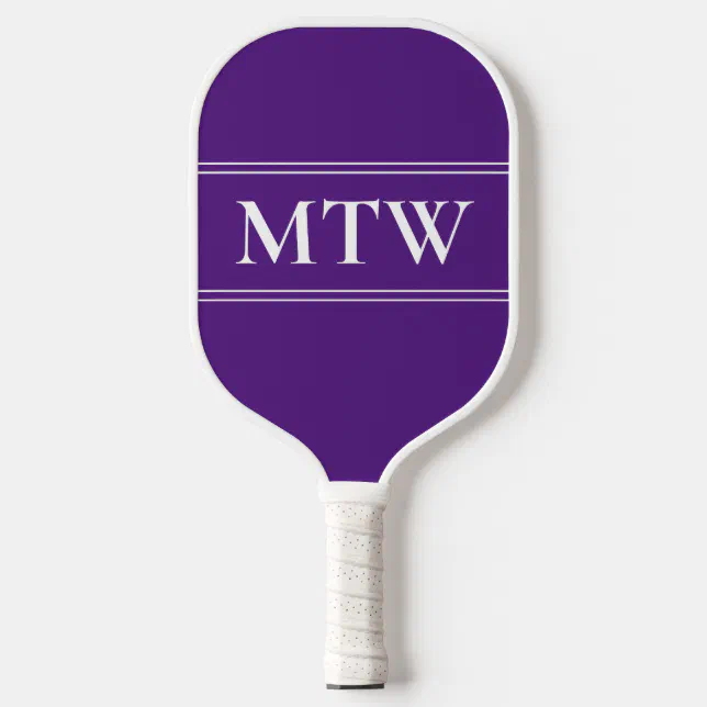 Simple Royal Purple and White Monogram Pickleball Paddle | Zazzle