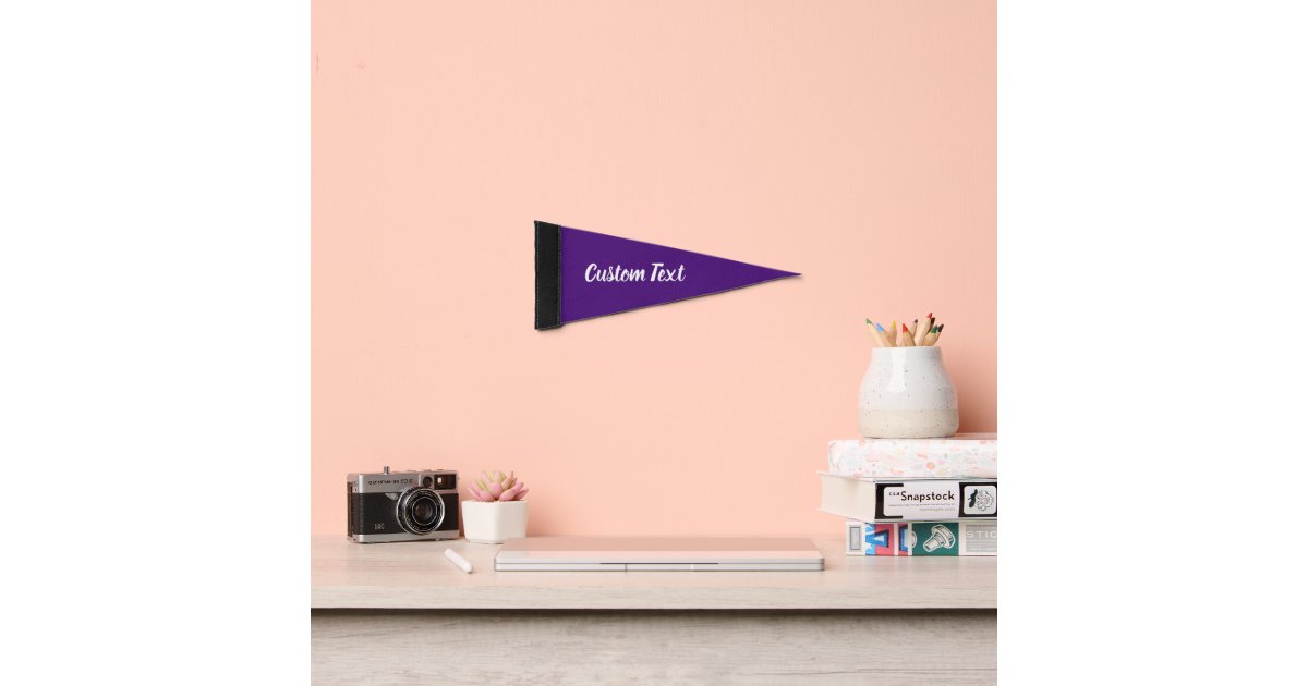 Simple Royal Purple and White Script Text Template Pennant Flag | Zazzle