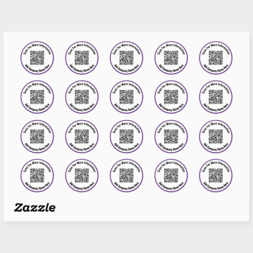 Simple Royal Purple and White Text Scan QR Code Classic Round Sticker ...