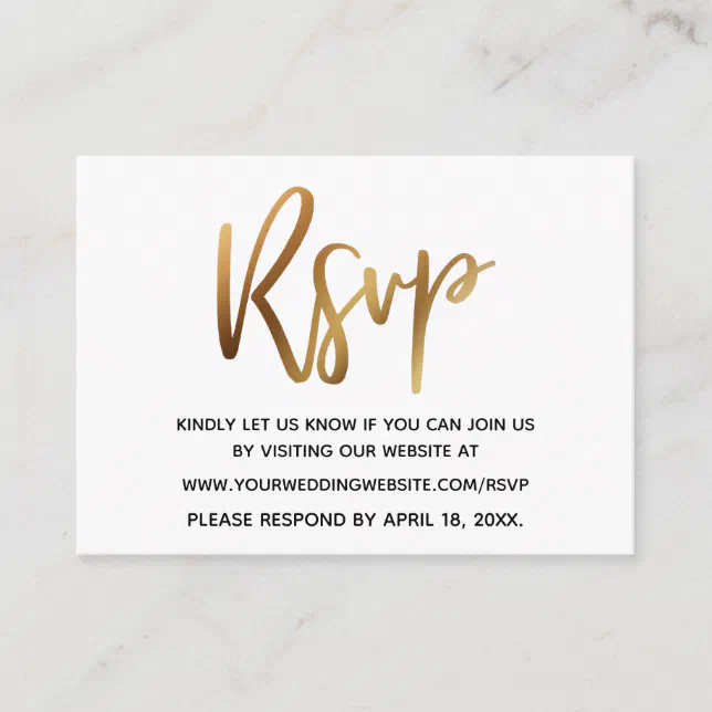 Simple RSVP Modern Casual Handwriting Gold Enclosure Card | Zazzle