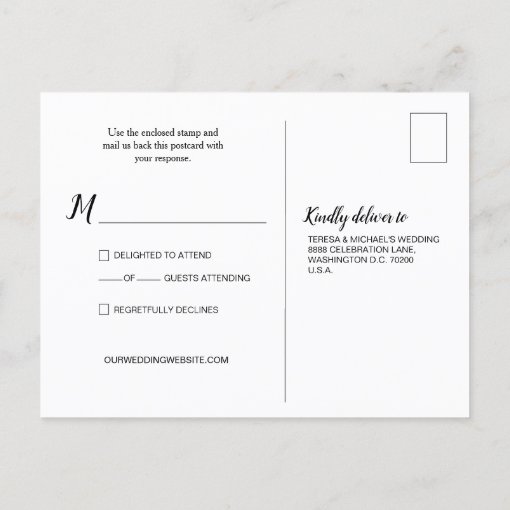 Simple RSVP Script Wedding Typography response Invitation Postcard | Zazzle