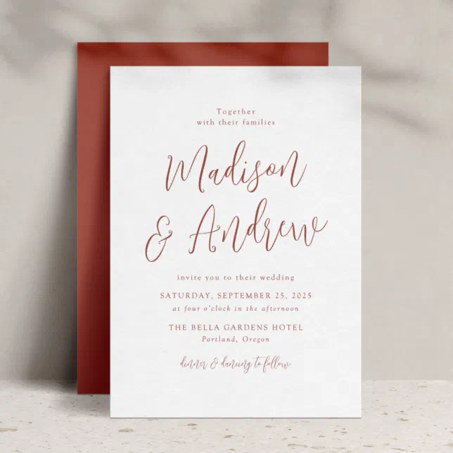Simple Rust Script Wedding Invitation | Zazzle