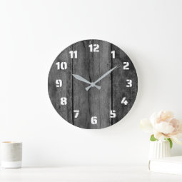 Simple Rustic Black Distressed Wood Farmhouse Large Clock | Zazzle