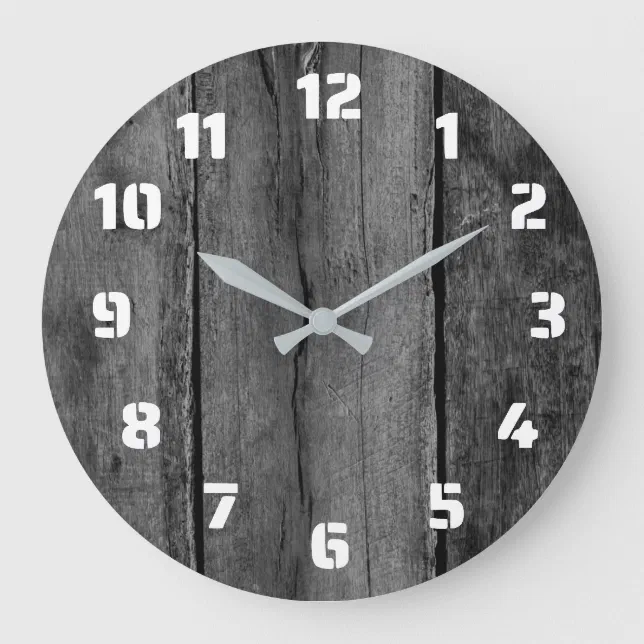 Simple Rustic Black Distressed Wood Farmhouse Large Clock | Zazzle