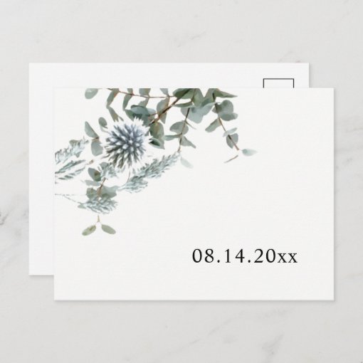 Simple Rustic Blue Thistle Save the Date Announcement Postcard | Zazzle